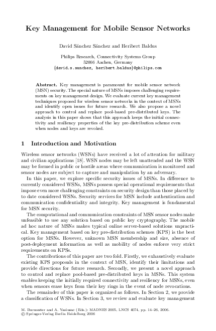 Pdf Key Management For Mobile Sensor Networks David Sánchez