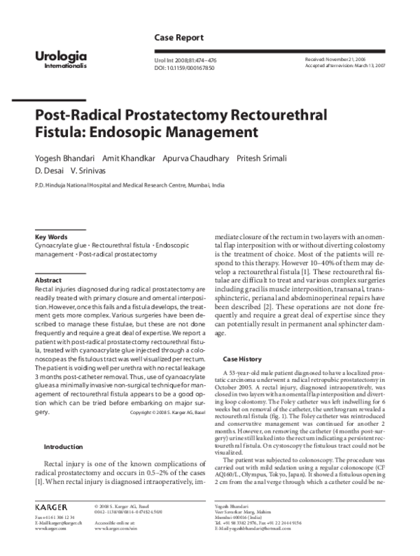 (PDF) Post-Radical Prostatectomy Rectourethral Fistula: Endosopic ...