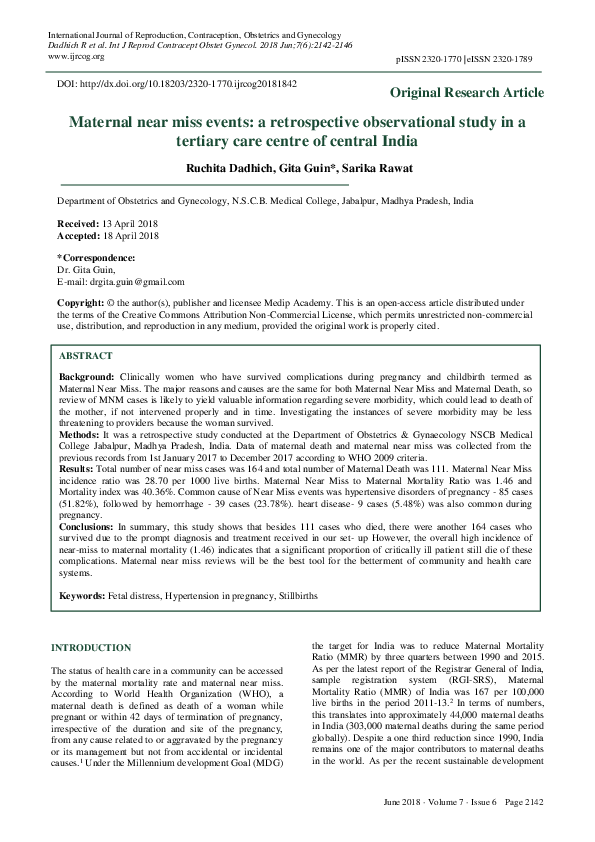 (PDF) Maternal near miss events: a retrospective observational study in ...