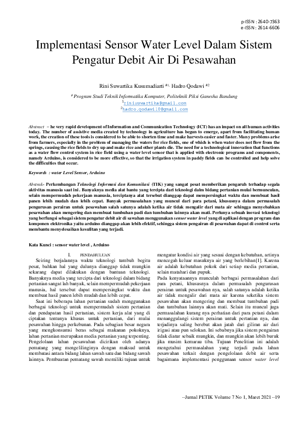 (PDF) Implementasi Sensor Water Level Dalam Sistem Pengatur Debit Air ...