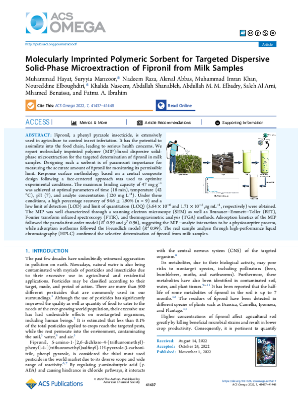 (PDF) Molecularly Imprinted Polymeric Sorbent for Targeted Dispersive Solid-Phase ...