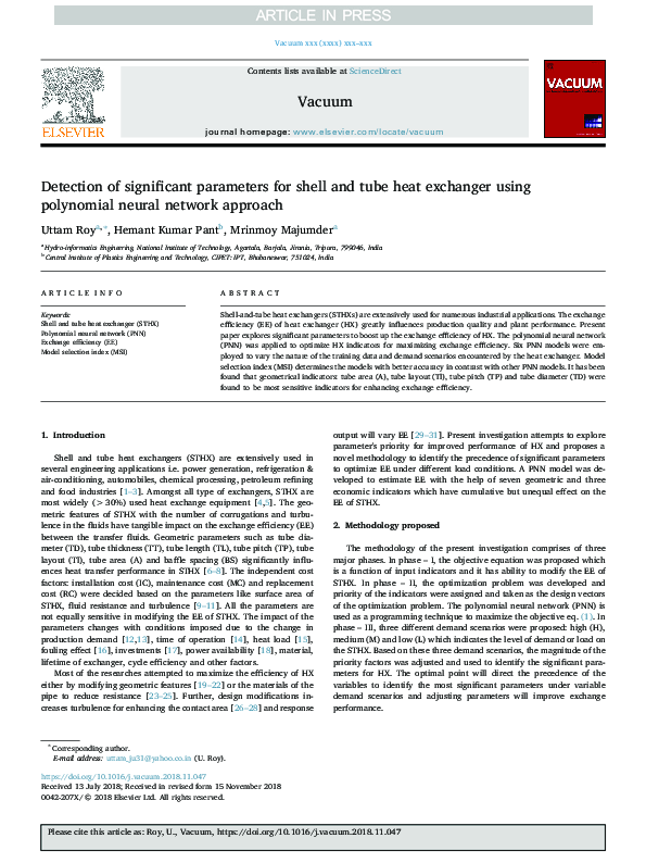 Pdf Detection Of Significant Parameters For Shell And Tube Heat