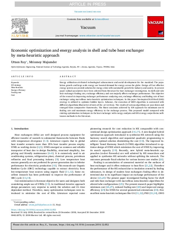(PDF) Economic optimization and energy analysis in shell and tube heat ...