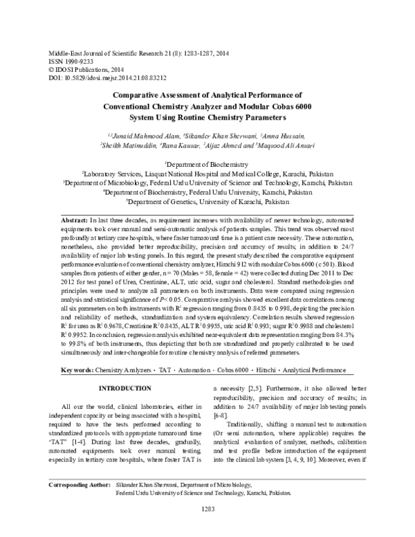 (PDF) Comparative Assessment of Analytical Performance of Conventional Chemistry Analyzer and ...