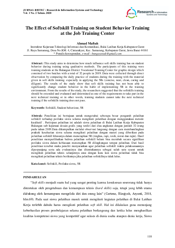 (PDF) The Effect of Softskill Training on Student Behavior Training at ...