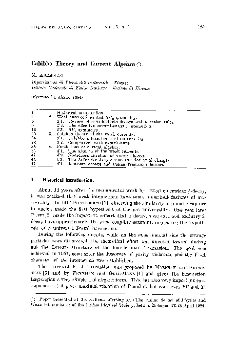 (PDF) Cabibbo theory and current algebra