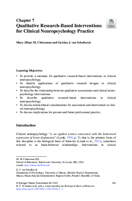 (PDF) Qualitative Research-Based Interventions for Clinical Neuropsychology Practice | Gertina J ...