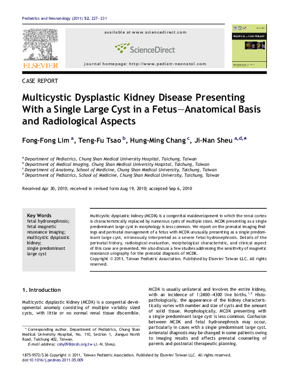 (PDF) Multicystic Dysplastic Kidney Disease Presenting With a Single ...