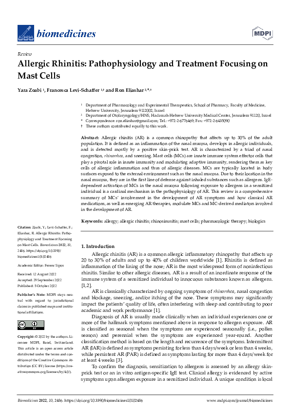 (PDF) Allergic Rhinitis: Pathophysiology and Treatment Focusing on Mast ...