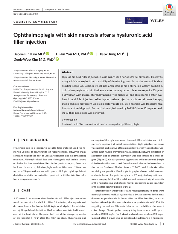 (PDF) Ophthalmoplegia with skin necrosis after a hyaluronic acid filler ...