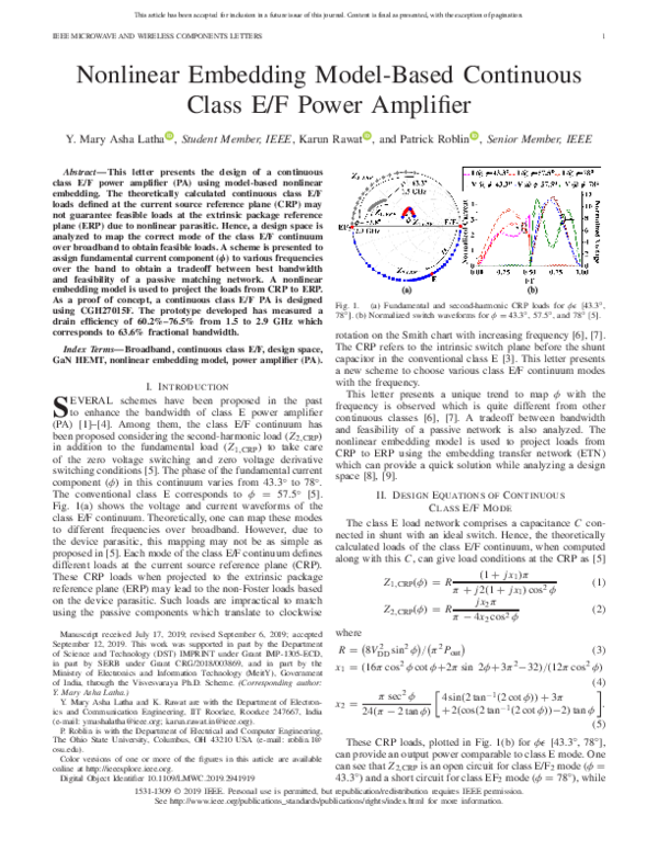 (PDF) Nonlinear Embedding Model-Based Continuous Class E/F Power Amplifier