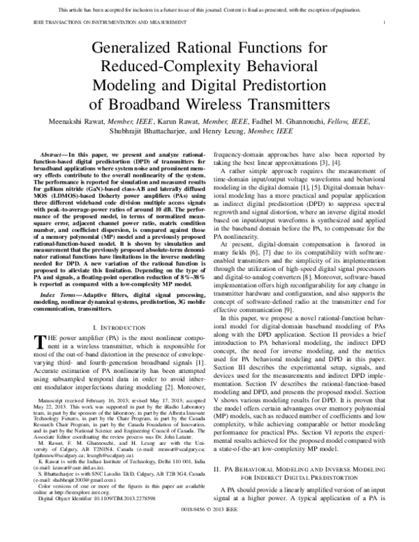 (PDF) Generalized Rational Functions for Reduced-Complexity Behavioral ...