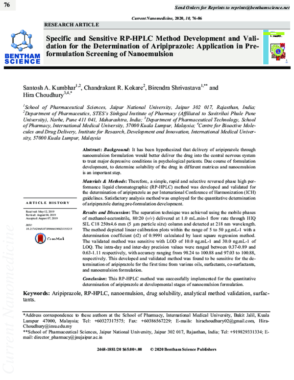 (PDF) Specific and Sensitive RP-HPLC Method Development and Validation ...