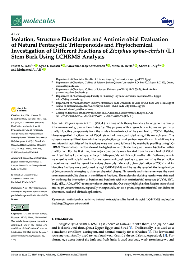 (PDF) Isolation, Structure Elucidation and Antimicrobial Evaluation of Natural Pentacyclic ...