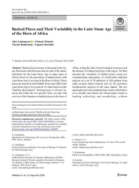 (PDF) Backed Pieces and Their Variability in the Later Stone Age of the ...