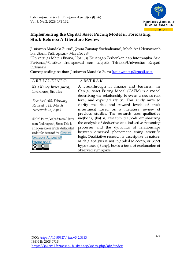 Pdf Implementing The Capital Asset Pricing Model In Forecasting Stock