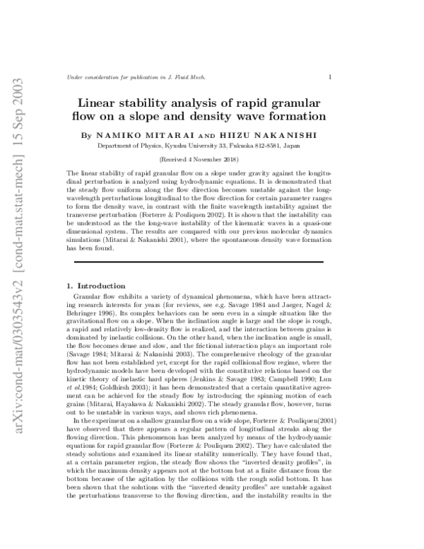 (PDF) Linear stability analysis of rapid granular flow down a slope and ...