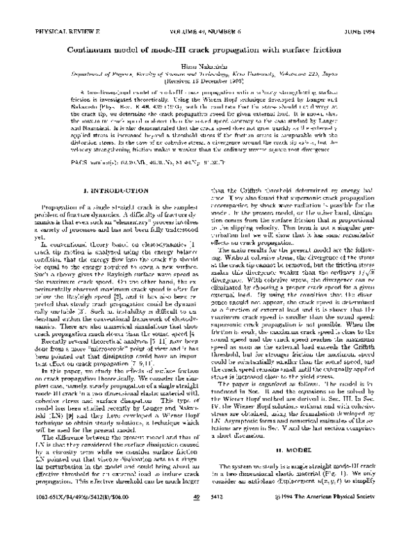 (PDF) Continuum model of mode-III crack propagation with surface friction
