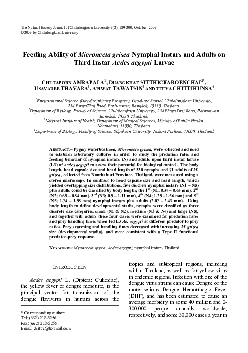 (PDF) Feeding Ability of Micronecta grisea Nymphal Instars and Adults ...