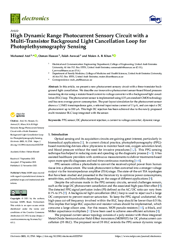 (PDF) High Dynamic Range Photocurrent Sensory Circuit with a Multi-Transistor Background Light ...