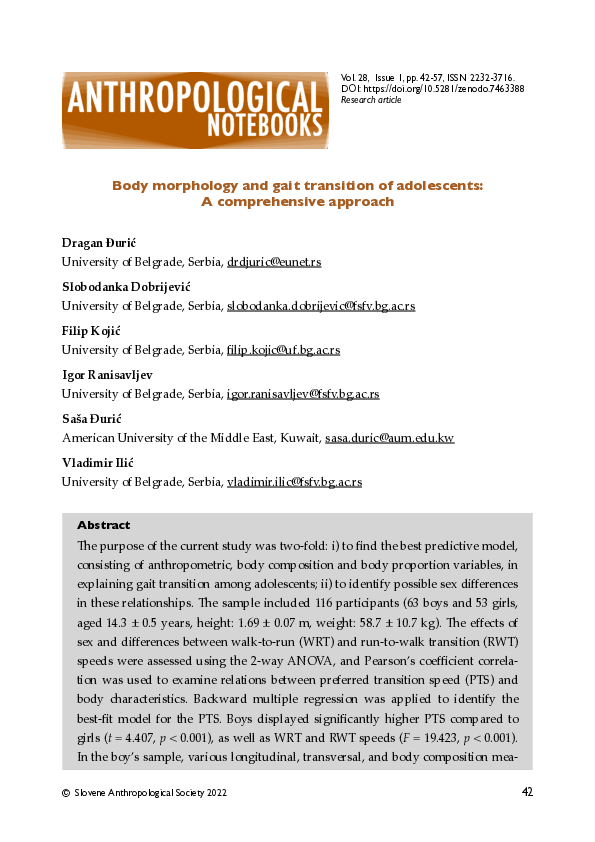 (PDF) Body morphology and gait transition of adolescents: A ...