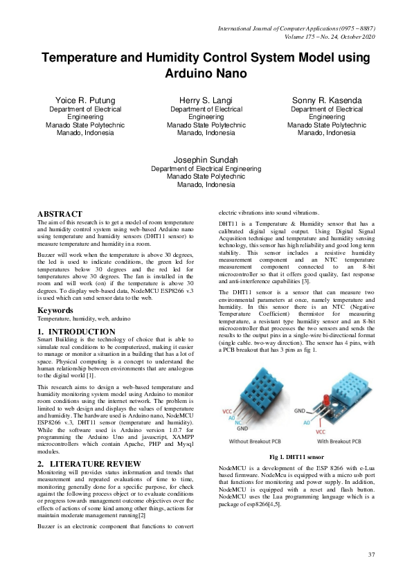 (PDF) Temperature and Humidity Control System Model using Arduino Nano