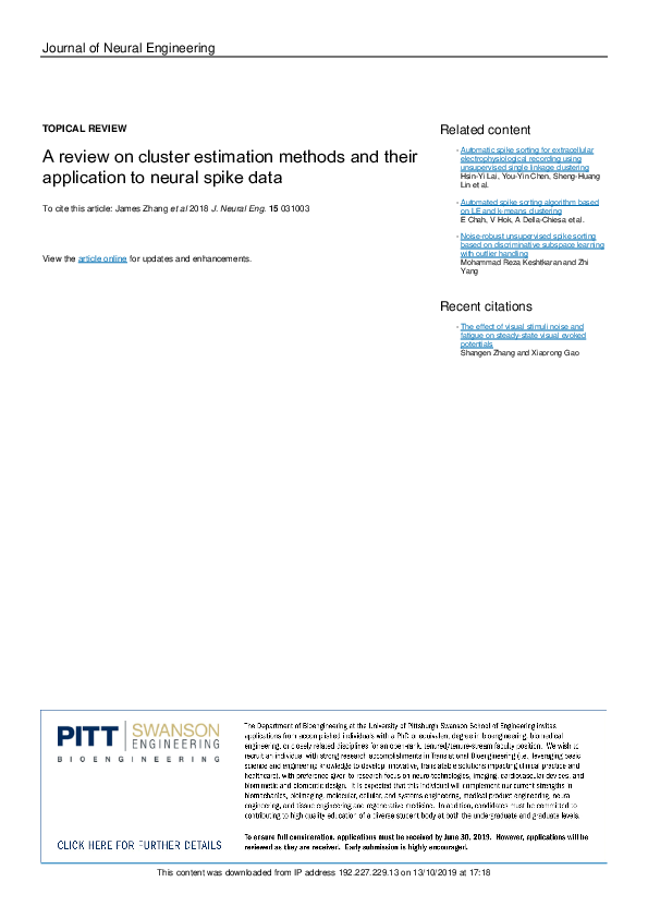 Pdf A Review On Cluster Estimation Methods And Their Applications To Neural Spike Data