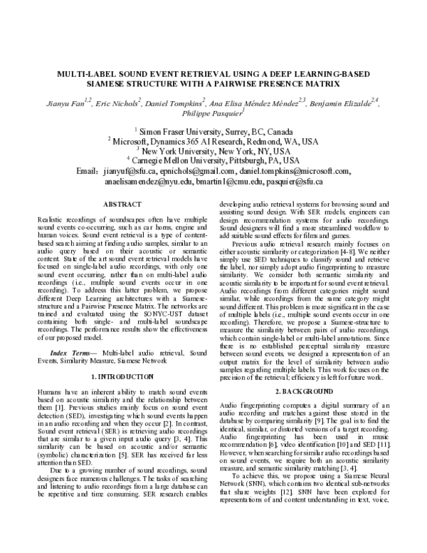 Pdf Multi Label Sound Event Retrieval Using A Deep Learning Based Siamese Structure With A