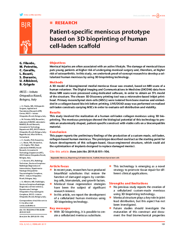 (PDF) Patient-specific meniscus prototype based on 3D bioprinting of human cell-laden scaffold