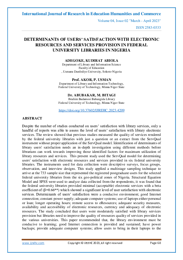 (PDF) Determinants of Users’ Satisfaction with Electronic Resources and ...