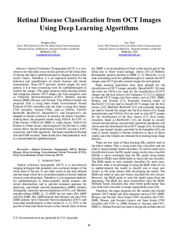 Pdf Retinal Disease Classification From Oct Images Using Deep Learning Algorithms