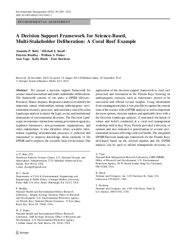 (PDF) A Decision Support Framework for Science-Based, Multi-Stakeholder ...