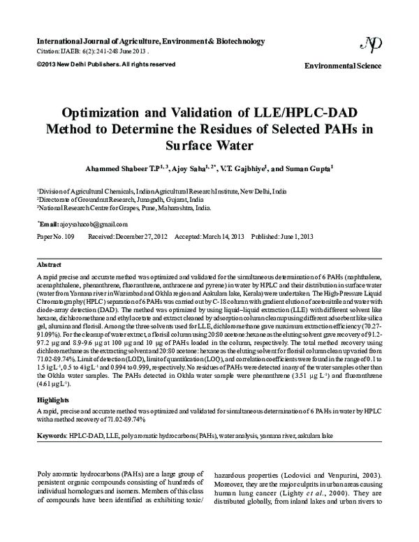 (PDF) Optimization and Validation of LLE/HPLC-DAD Method to Determine the Residues of Selected ...