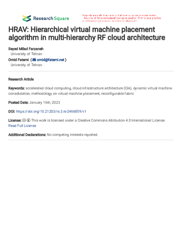 (PDF) HRAV: Hierarchical virtual machine placement algorithm in multi-hierarchy RF cloud ...