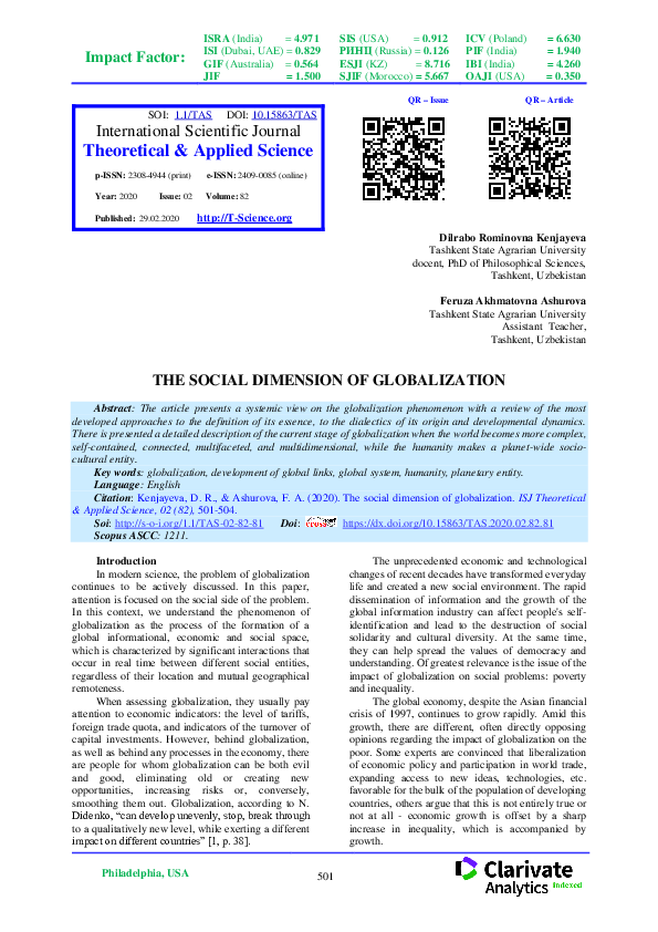 (PDF) The Social Dimension of Globalization | Feruza Ashurova ...