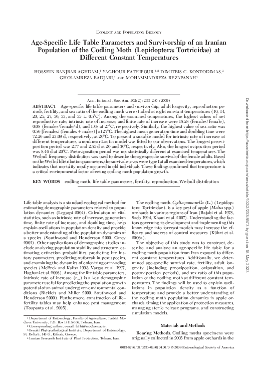 (PDF) Age-Specific Life Table Parameters and Survivorship of an Iranian ...