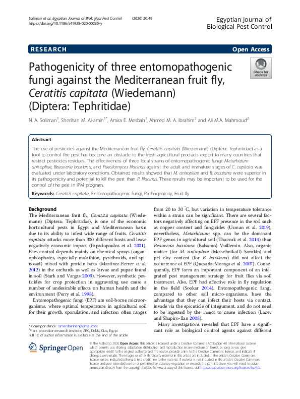 (PDF) Pathogenicity of three entomopathogenic fungi on pupae and adults of the Mediterranean ...