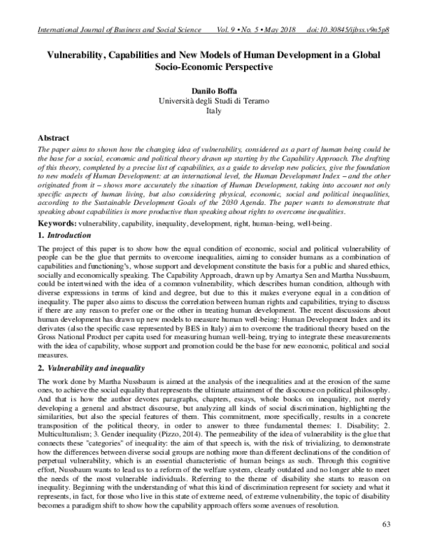 (PDF) Vulnerability, Capabilities and New Models of Human Development in a Global Socio-Economic ...