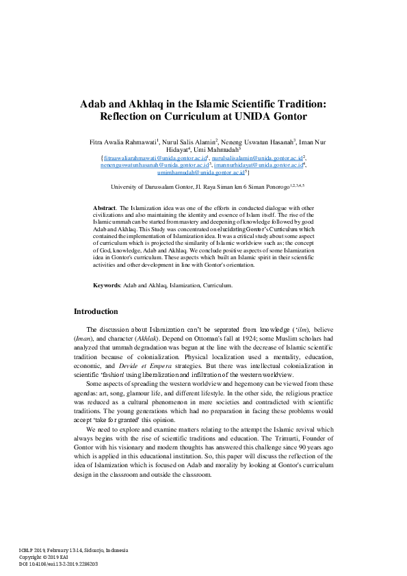 (PDF) Adab and Akhlaq in the Islamic Scientific Tradition: Reflection ...
