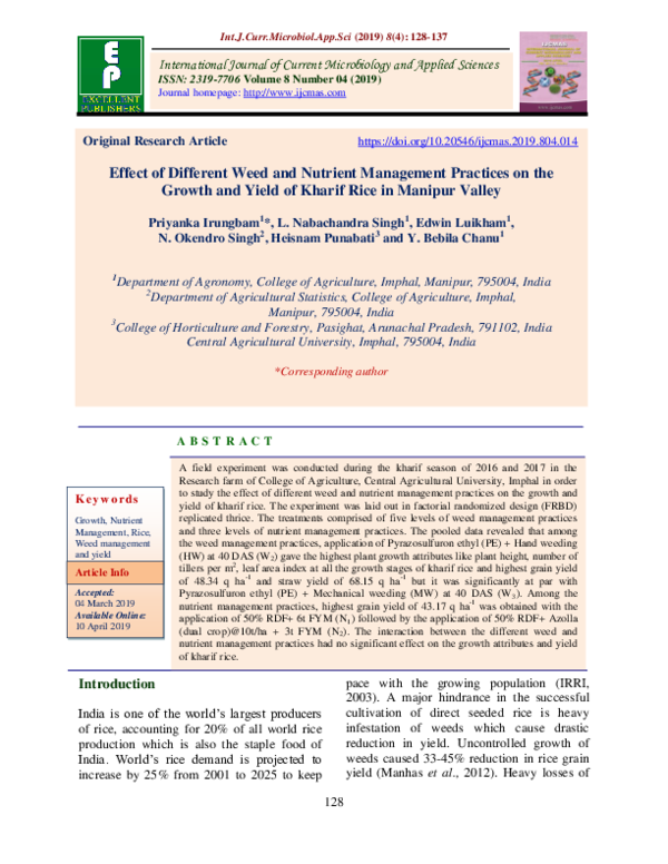 (PDF) Effect of Different Weed and Nutrient Management Practices on the Growth and Yield of ...