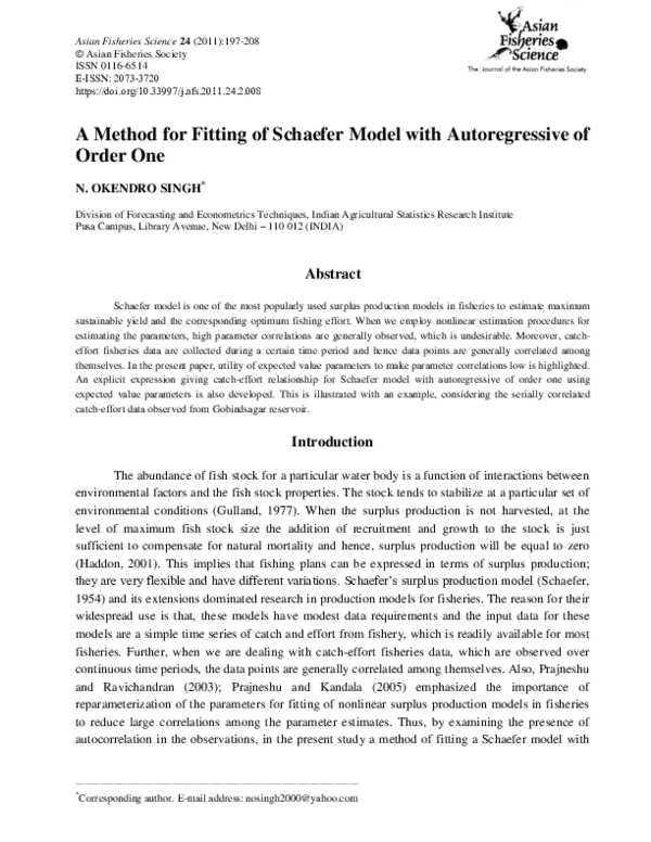 (PDF) A Method for Fitting of Schaefer Model with Autoregressive of ...