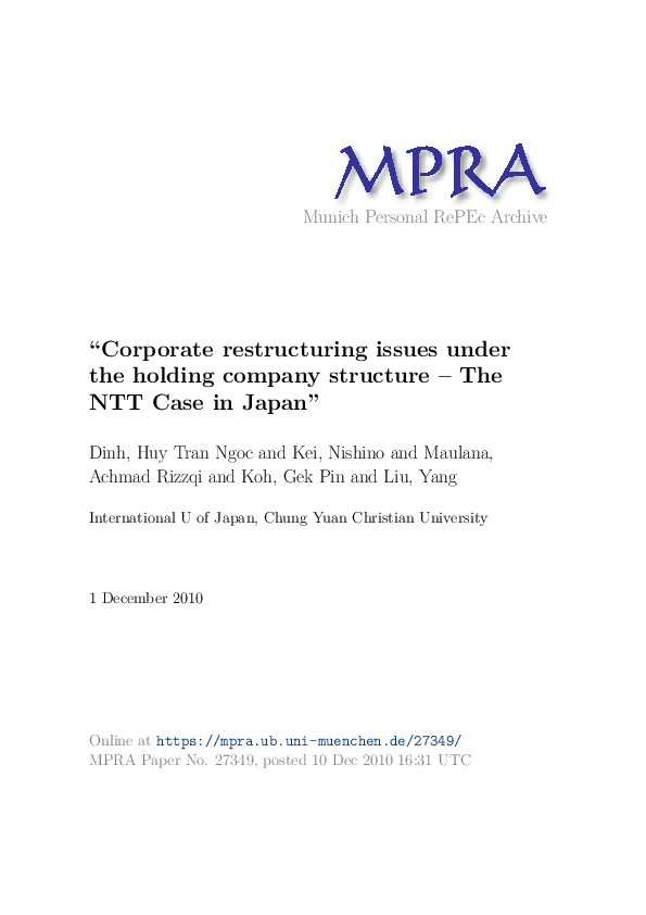 (PDF) Corporate restructuring issues under the holding company ...
