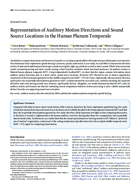 (PDF) Representation of Auditory Motion Directions and Sound Source ...