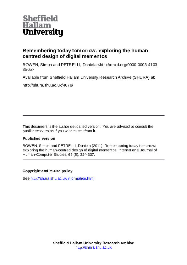(PDF) Remembering today tomorrow: Exploring the human-centred design of ...