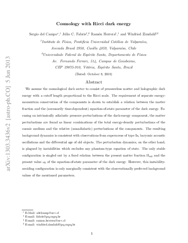 (PDF) Cosmology with Ricci dark energy