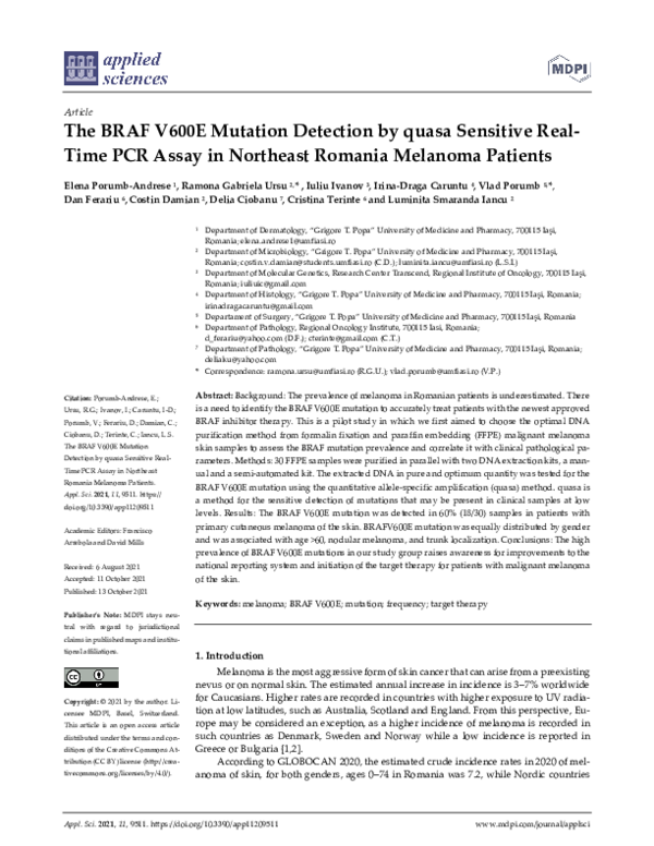 (PDF) The BRAF V600E Mutation Detection by quasa Sensitive Real-Time ... (PDF) The BRAF V600E Mutation Detection by quasa Sensitive Real-Time ...