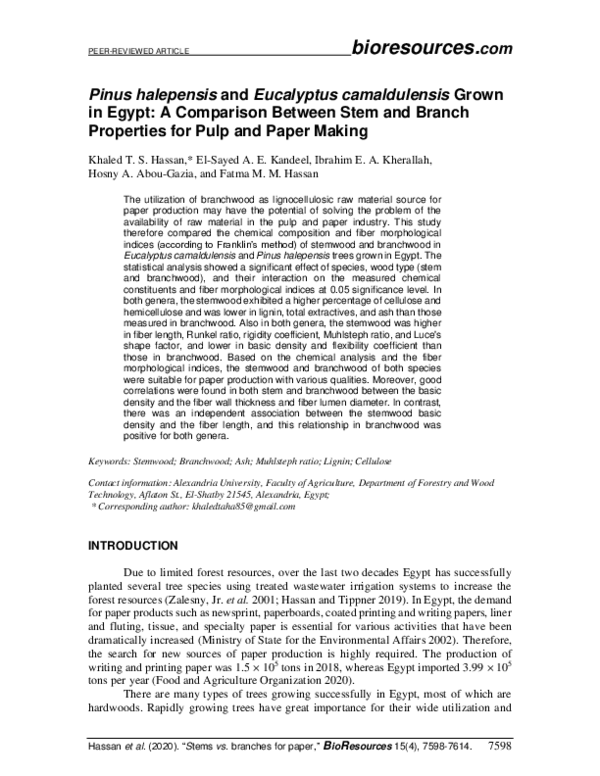 (PDF) Pinus halepensis and Eucalyptus camaldulensis grown in Egypt: A ...