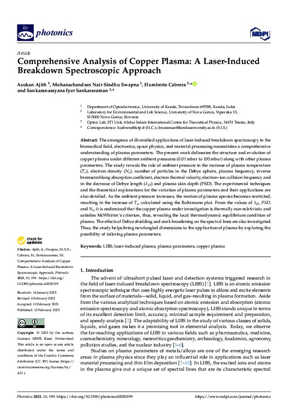 (PDF) Comprehensive Analysis of Copper Plasma: A Laser-Induced Breakdown Spectroscopic Approach