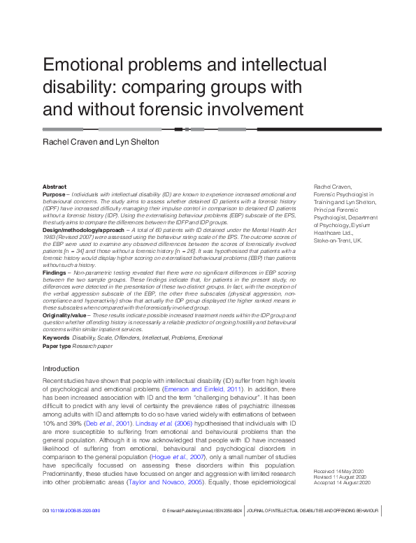 (PDF) Emotional problems and intellectual disability: comparing groups ...