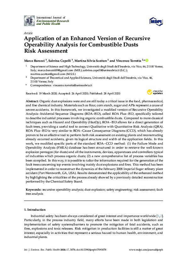 (PDF) Application of an Enhanced Version of Recursive Operability Analysis for Combustible Dusts ...